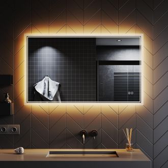 Sonni LED Badspiegel 100x60cm, Badezimmerspiegel mit Beleuchtung Kaltwei&szlig;/Neutralwei&szlig;/Warmwei&szlig; Wandspiegel, Rechteckig Spiegel mit Beleuchtung Lichtspiegel