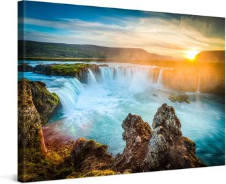 Picanova Leinwandbild Island Godafoss Wasserfall 60x40cm - Premium Leinwanddruck - Kunstdruck Auf 2cm Holz-Keilrahmen F&uuml;r Schlaf- Und Wohnzimmer - Kollektion W