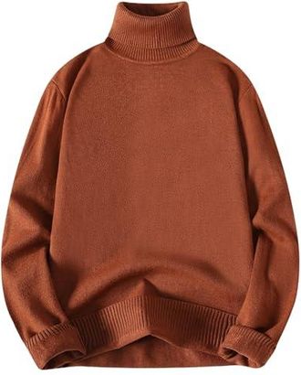 Generic Pull à col roulé pour homme - Pull chaud à col roulé à manches longues et col roulé en coton doux pour lhiver, café, XXXL