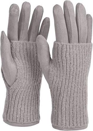 styleBREAKER Gants pour femmes en peluche avec poignets en tricot amovibles, gants dhiver chauds pour les jours glacials 09010022, couleur:Gris clair