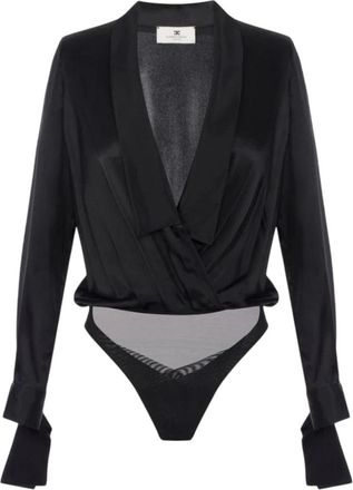 Elisabetta Franchi Femme, Tops, Noir, Taille: 44 FR Body en satin &agrave; revers ch&acirc;le