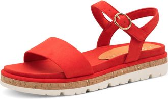 Marco Tozzi Damen Sandalen flach mit Klettverschluss Bequem, Rot (Fire), 42 EU