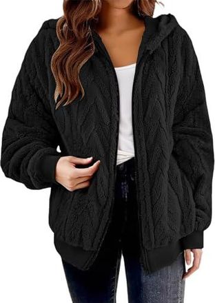 Generic Veste polaire confortable à capuche pour femme - Veste polaire pelucheuse à fermeture éclair intégrale - Manteau dhiver chaud à col montant - Vêtement
