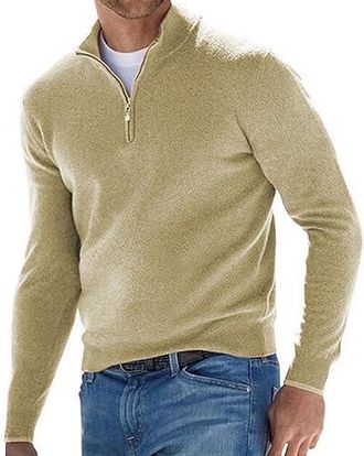 Generic Haut thermique pour homme - Chemisier en polaire pour homme - Automne et hiver - Manches longues - Col en V - Fermeture éclair - Couleur unie - Pour l