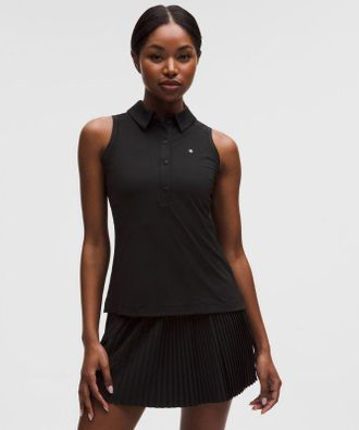 lululemon Quick Dry &Auml;rmelloses Poloshirt Mit geradem Saum f&uuml;r Frauen - Gr&ouml;&szlig;e 10 in Black