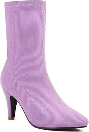 Generic Bottines tendance tricotées à bout pointu et talon aiguille pour femme - Chaussures décontractées pour lhiver, violet, 40.5 EU