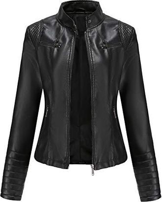 Dissa Veste Blouson De Motard Simili Cuir Synthétique Court Femme Blouson Col montant Coupe Ajustée fermeture éclair Printemps et Automne,42,PN788