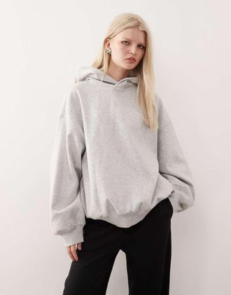 Weekday Sweat à capuche oversize en tissu épais doux au toucher - Gris chiné
