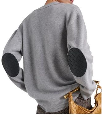 Bottega Veneta Grey Cashmere Cardiagn with Leather Elbow Patches Size S