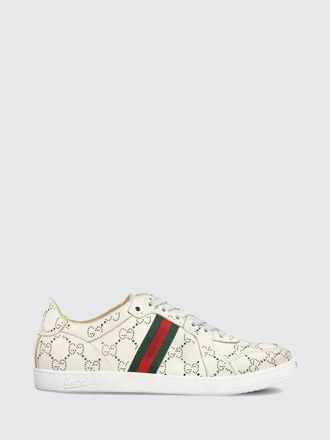 Gucci Baskets basses &agrave; lacets Stretch en cuir lisse avec motif GG perfor&eacute;