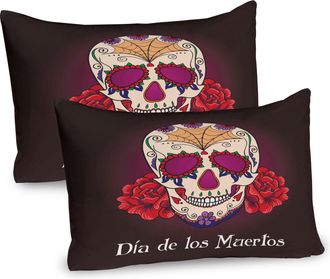 Abakuhaus Tag der Toten Kissenbezug Packung mit 2, Dia de Los Muertos Zitat Spanisch Sch&auml;del Totenkopf Skelett Vivid Print, Dekorativer Standard Gedruckter Kiss