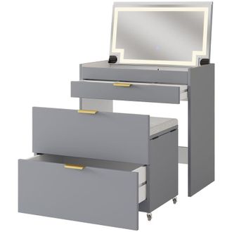 Vicco Coiffeuse Wanja, Gris, 80 cm avec banc et miroir LED, Vicco