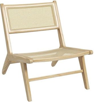 HOMCOM Fauteuil de Salon Relax, Fauteuil Lounge, Design boh&egrave;me, Structure Bois dh&eacute;v&eacute;a, Dossier Assise cannage, Assise Profonde, pour Salon/Chambre, Naturel