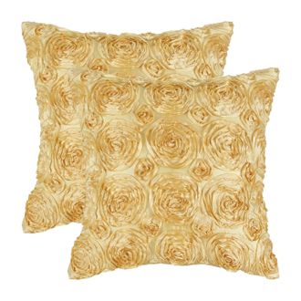 CaliTime Kissenbezüge Kissenhülle 2 Stück Kissenbezüge Dekokissenbezüge Schalen für Couch Sofa Zuhause Solide Stereo Rosen Floral 45cm x 45cm Soft Gold