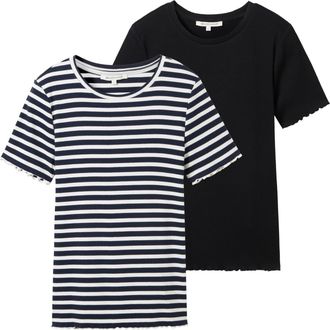 Tom Tailor Damen 1044815 Basic T-Shirt im Doppelpack, 36998-Dark Blue White Stripe, XXL