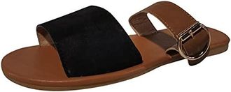 Generic Sandales plates en cuir pour femme - Sandales plates d&eacute;contract&eacute;es &agrave; double sangle - Sandales &agrave; bout ouvert - Sandales larges et d&eacute;contract&eacute;es - Chaus