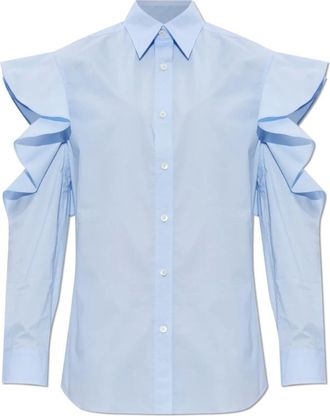 Moschino Femme, Blouses et Chemises, Bleu, Taille: 34 FR Shoulder Ruffle Shirt