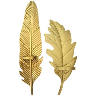 FOMIYES Nordische Metallkerzenhalter 2 St&uuml;ck als Wanddeko mit Gebogenem und Geradem Blatt f&uuml;r Wohnzimmer und Partydeko