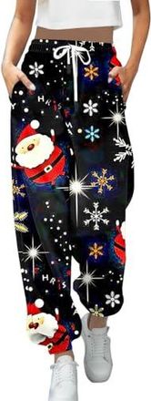 Generic Pantalon de jogging taille haute imprimé de Noël pour femme avec poches, coupe ample, cordon de serrage élastique, pour gym, course à pied, entraîneme