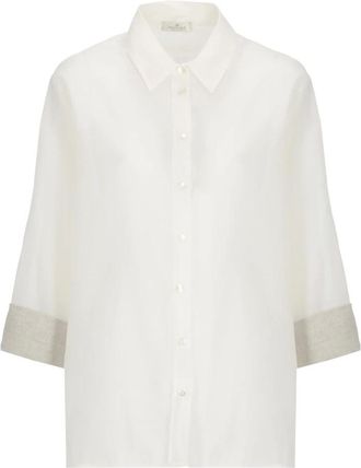 PANICALE Panicale, Femme, Blouses et Chemises, Blanc, Taille: 38 FR Cotton and Silk Shirt