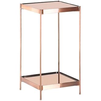 Beliani Bout de Canap&eacute; Haut Sellette en M&eacute;tal Cuivr&eacute; et Verre de S&eacute;curit&eacute; Finition Brillante et Design au Style Glamour pour Chambre ou Salon Tendance Beliani