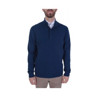 HUGO BOSS Strickpullover mit halbem Rei&szlig;verschluss Maneo - - Knitwear - Herren - Blau - 2XL
