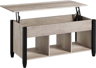 Yaheetech Table Basse avec Plateau Relevable Pieds r&eacute;glables Table de Salon Fonctionelle avec Rangement et Compartiments R&eacute;sistants en Bois et M&eacute;tal Moderne