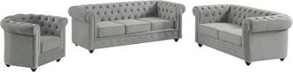 Vente-Unique Canapés 3 Places 2 Places et Un Fauteuil Chesterfield - Velours Gris Clair