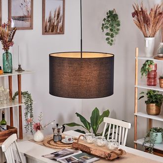 HOFSTEIN Hängeleuchte Soungou, Hängelampe aus Metall/Stoff in Schwarz/Weiß, moderne Pendelleuchte im modernen Design (Ø 50 cm), E27, Höhe max. 157 cm, Esszimme