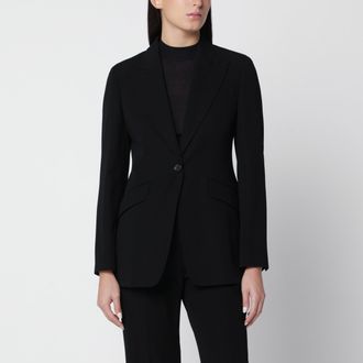 Max Mara Schwarzer schmal geschnittener Blazer aus Gabardine aus Schurwolle