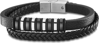 Lotus Armband für Damen aus Edelstahl und Leder in der Farbe Silber und Schwarz, Durchmesser 22 cm, LS2102-2/1