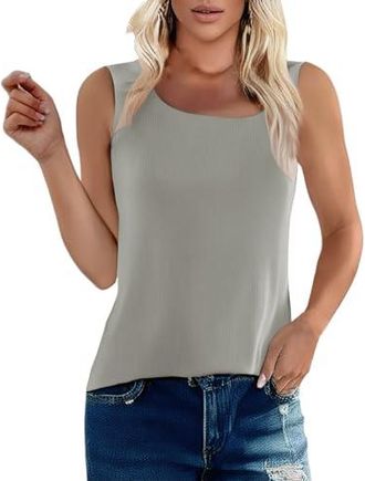Generic D&eacute;bardeur d&eacute;t&eacute; ample pour femme - L&eacute;ger et &eacute;l&eacute;gant - Sans manches - Tissu rafra&icirc;chissant - Camisole - Respirant - Stretch - A&eacute;r&eacute; - L&eacute;ger, gris, XXL