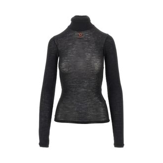 Versace Geripptes Rollkragenoberteil aus Wolle - - Knitwear - Damen - Schwarzk - L