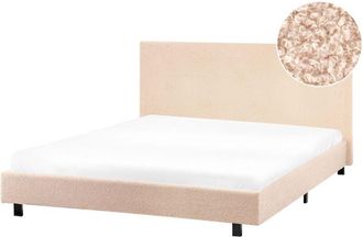 Beliani Polsterbett Beige Bouclé mit Lattenrost 140x200 cm Hohes Kopfteil Metallbeine Klassisch Schlicht Schlafzimmer Bettrahmen Stoffbett Doppelbett