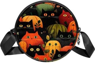 Generic Sac &agrave; bandouli&egrave;re circulaire pour femme, citrouilles color&eacute;es, chats mignons, petit sac &agrave; dos &agrave; bandouli&egrave;re avec fermeture &eacute;clair, bretelles r&eacute;glables