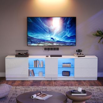 Generic Hochglanz TV-St&auml;nder mit LED-Beleuchtung, 160 x 40 x 52 cm, Lowboard f&uuml;r 65 Zoll Fernseher, MDF mit geh&auml;rtetem Glas, Schubladen & Stauraum, f&uuml;r Wohnzi