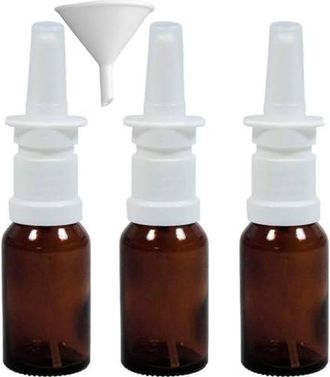 mikken Art 3 x Sprühflasche 15ml Nasenspray Zerstäuber aus Braunglas inkl. Trichter