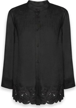 Elena Miro Femme, Blouses et Chemises, Noir, Taille: 52 FR Chemise en lin avec broderie