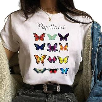 Keephen Vibrant Papillon T-Shirt Femmes Belle Color&eacute; Papillon Impression 3D Manches Courtes Blouse Casual Col Rond Tee Tops
