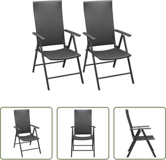 vidaXL Terrassenstuhl - Stapelbare Gartenst&uuml;hle 2 Stk. Poly Rattan Schwarz