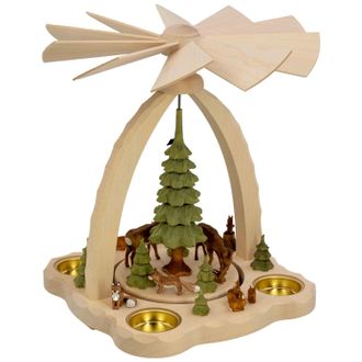 Seiffener Volkskunst Sten Heydenreich | Erzgebirge Pyramide für Teelichter & Pyramidenkerzen | Weihnachtspyramide | 27 cm | mit Rehen farbig