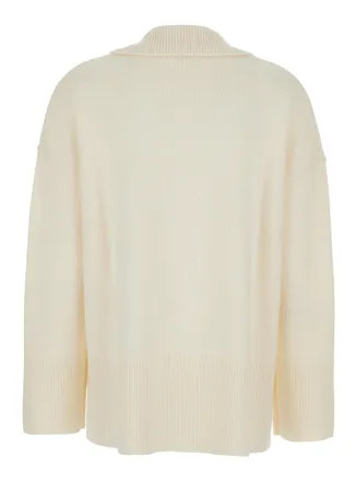 P.A.R.O.S.H. Womens White Sweater With Polo Collar Wool Top