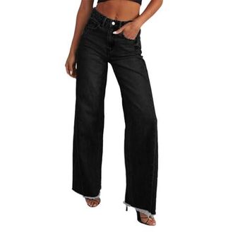 Generic Jean baggy pour femme - Coupe droite - Avec poches - Pantalon de loisirs - Pantalon long en denim d&eacute;contract&eacute; - Coupe droite - D&eacute;contract&eacute; - Coupe dro