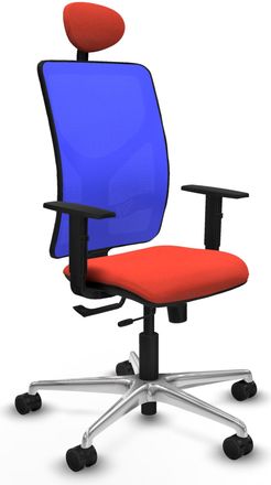 Piqueras y Crespo B&uuml;rostuhl mit 1D-Armen, h&ouml;henverstellbare Lendenwirbelst&uuml;tze und festes Kopfteil, ausgestattet mit Syncro/Traslack und Schneideschaum, Blau/Dunkeloran