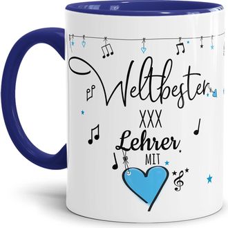 Tassendruck Berufe Tasse - Weltbester Musiklehrer - zum selbst gestalten mit Musikfach - Geschenk für den Musiklehrer, Musikunterricht, Lehrer - Keramik Innen & H