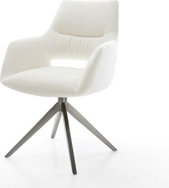 DELIFE Drehstuhl Yago-Flex mit Armlehnen Boucl&eacute; Soft Beige Kreuzgestell breit Graphit 360&deg; drehbar Wippfunktion Taschenfederkern, Esszimmerst&uuml;hle