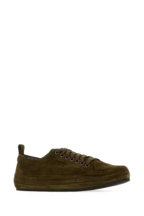 Tom Ford Mens Dark Green Suede Dean Sneakers Khakiblack