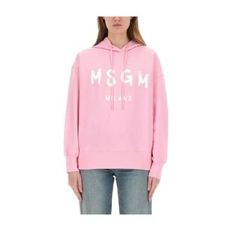 Msgm Msgm, Femme, Sweatshirts et sweats &agrave; capuche, Rose, Taille: 36 FR Sweat &agrave; capuche &agrave; imprim&eacute; logo