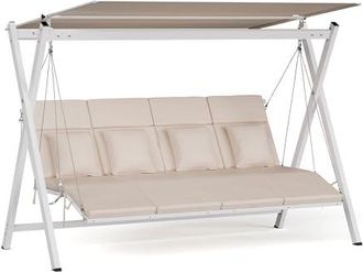 Blumfeldt FlexiSwing Balancelle Jardin 4 Places - Dossier & Auvent R&eacute;glables, 320 kg, Cadre Acier R&eacute;sistant, Coussins &Eacute;pais, Ext&eacute;rieur