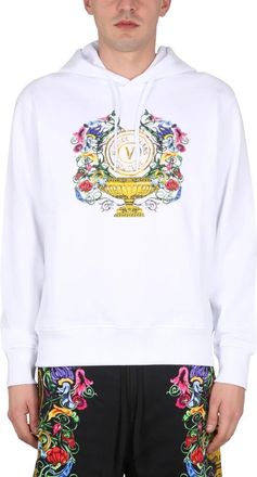 Versace Jeans Couture Homme, Sweatshirts et sweats &agrave; capuche, Blanc, Taille: L Vemblem Garden SweaT-shirt